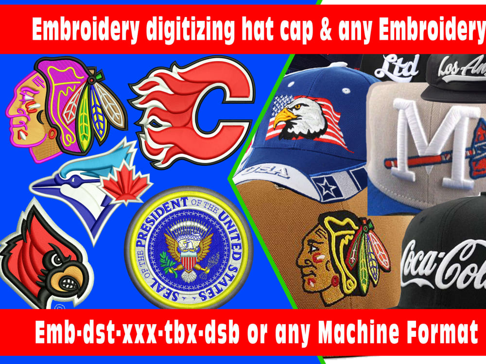 Embroidery Logo Digitizing For Hat cap Left Chest t-shirt jacket into ...