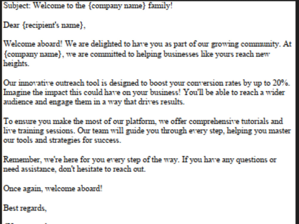 A Welcome email containing 150 words | Upwork