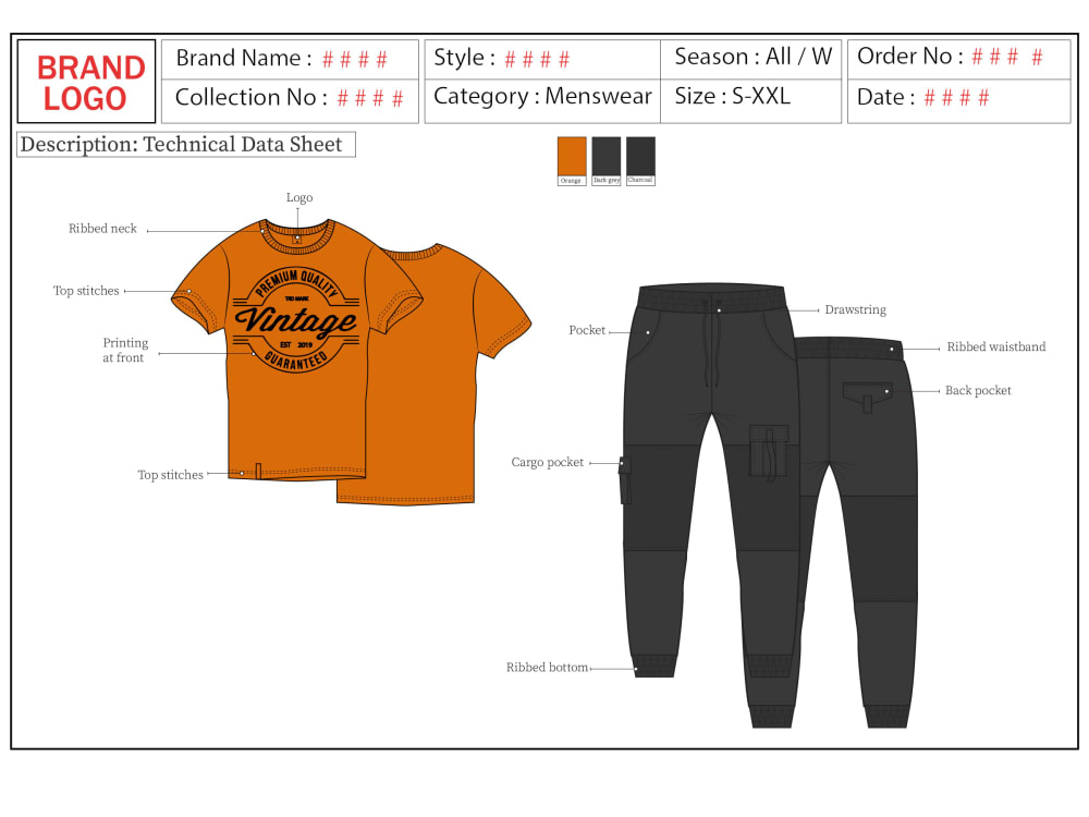 Technical fashion tech pack and flat sketches for tech pack | Upwork