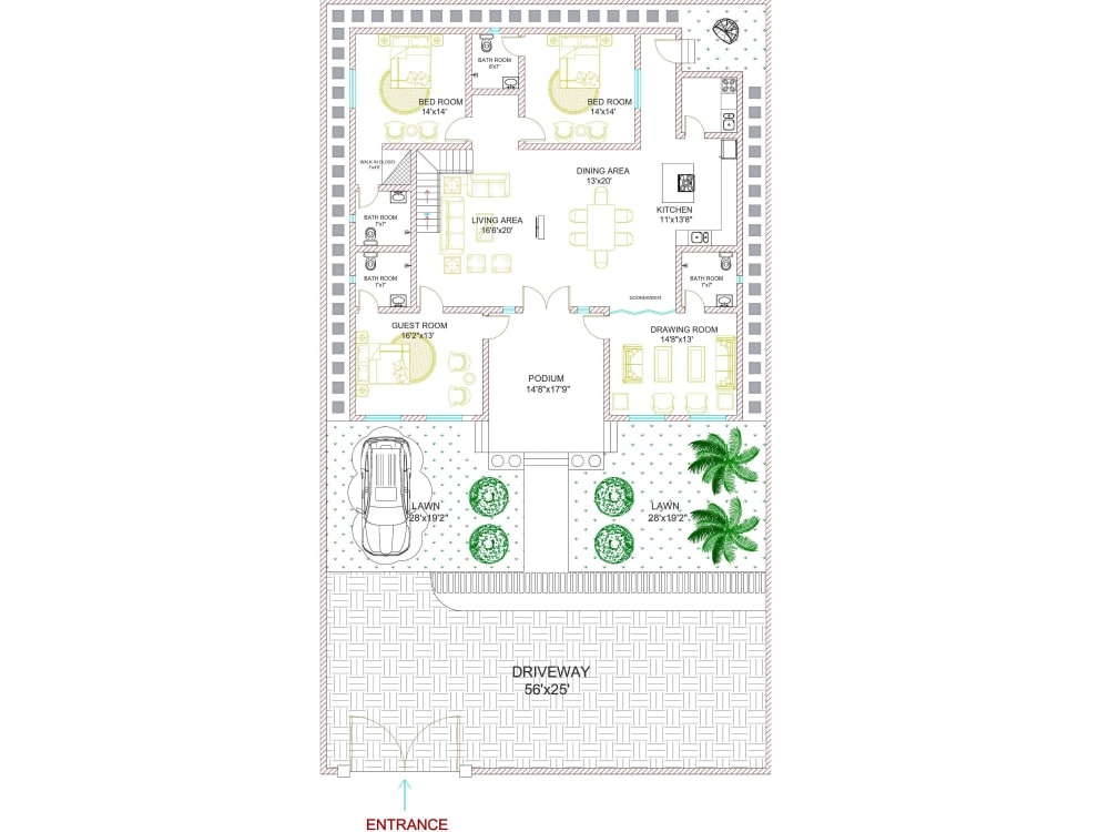 A 2d plan of your area with detailed drawings and elevation. | Upwork