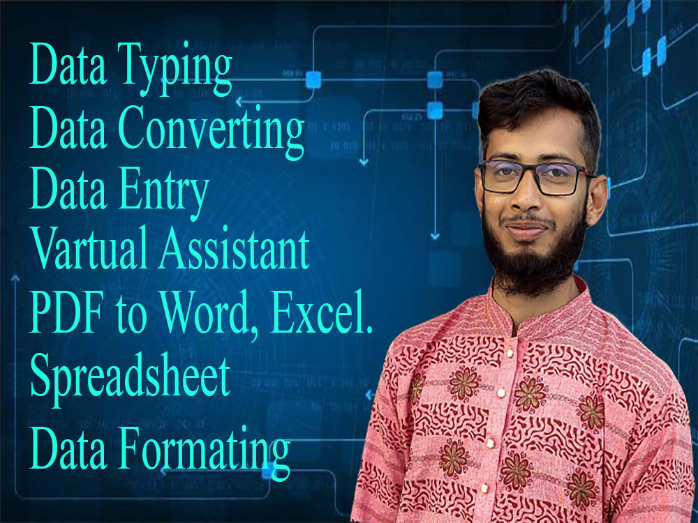 A virtual assistant stands for word processing, data entry, pdf to text ...