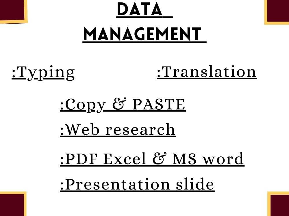 Data entry, web research, typing, copy paste & translation ...