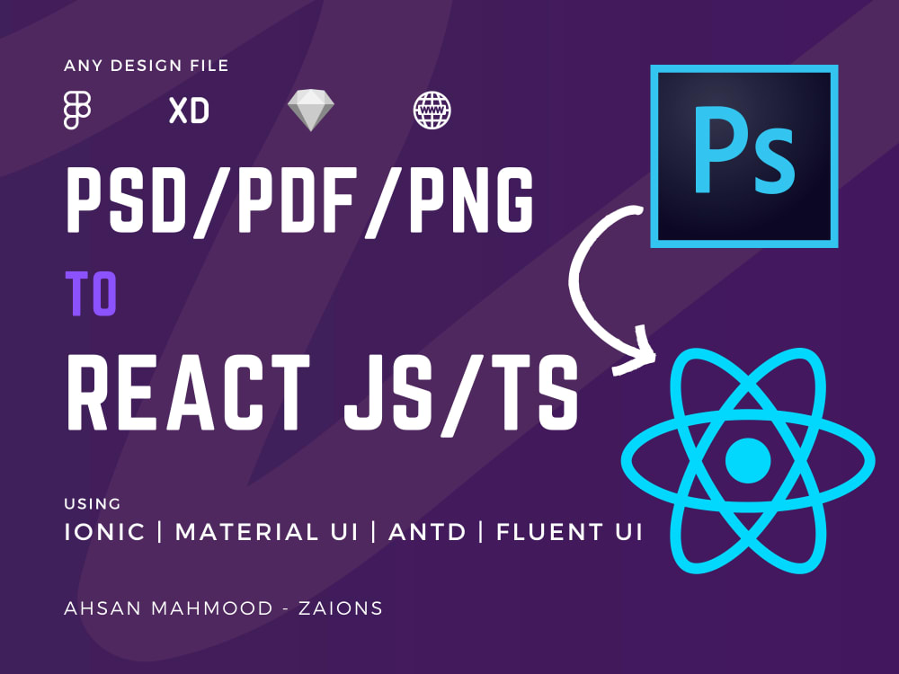 Psdxdfigmasketch Conversion To Reactjs Using Javascript Or