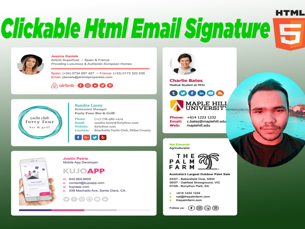 A clickable professional html email signature & responsive email signature | Upwork