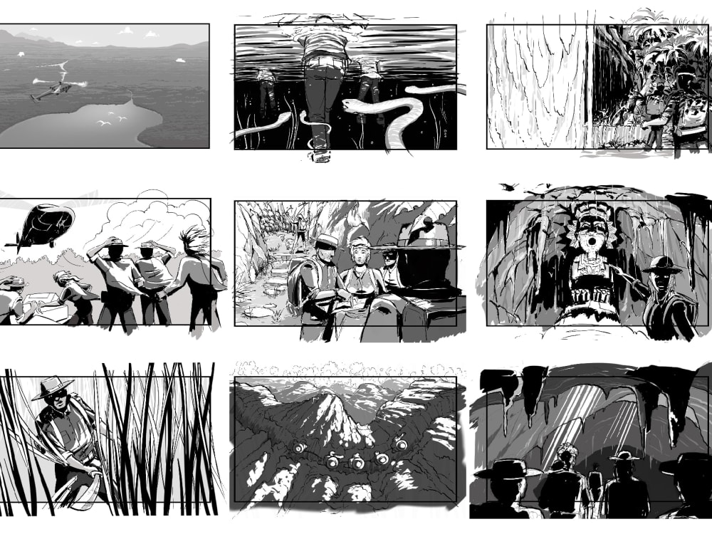 10 storyboard panels in black and white for your story | Upwork