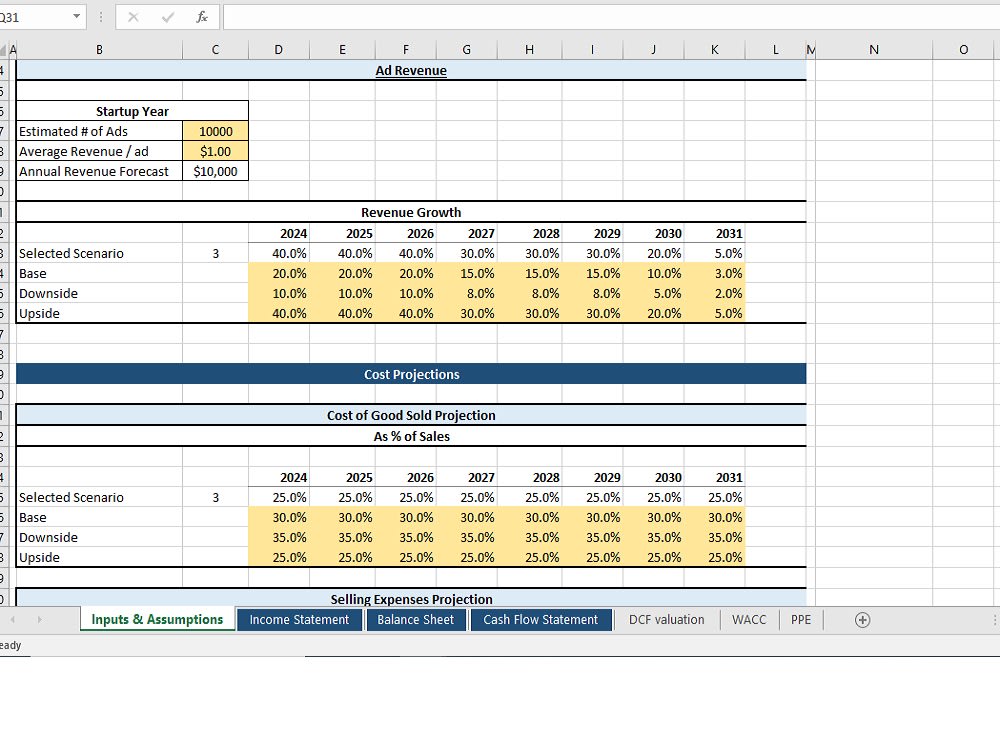 A Startup Financial Model (Three statements, Ratios & Valuation using DCF) | Upwork