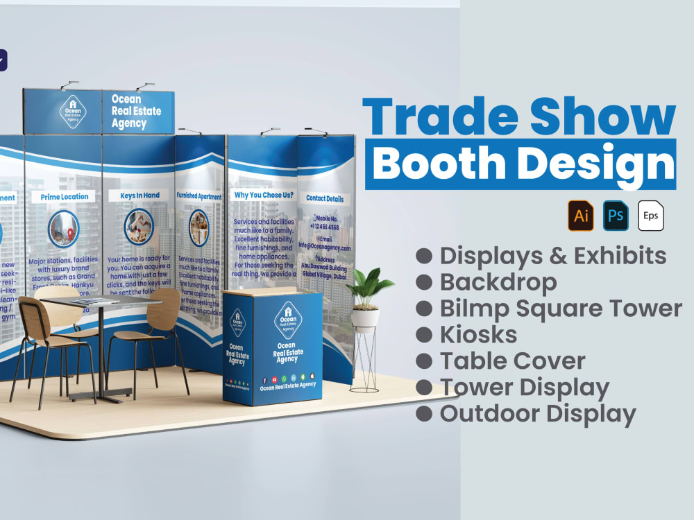 Design a trade show booth with a podium and backdrop for your exhibition | Upwork