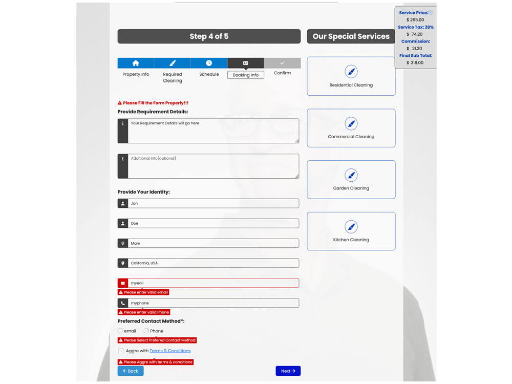 Price Quotation & Booking Request PHP Multi-Step Form For Cleaning Services | Upwork