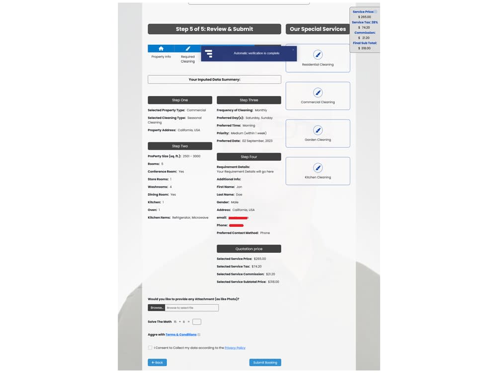 Price Quotation & Booking Request PHP Multi-Step Form For Cleaning Services | Upwork