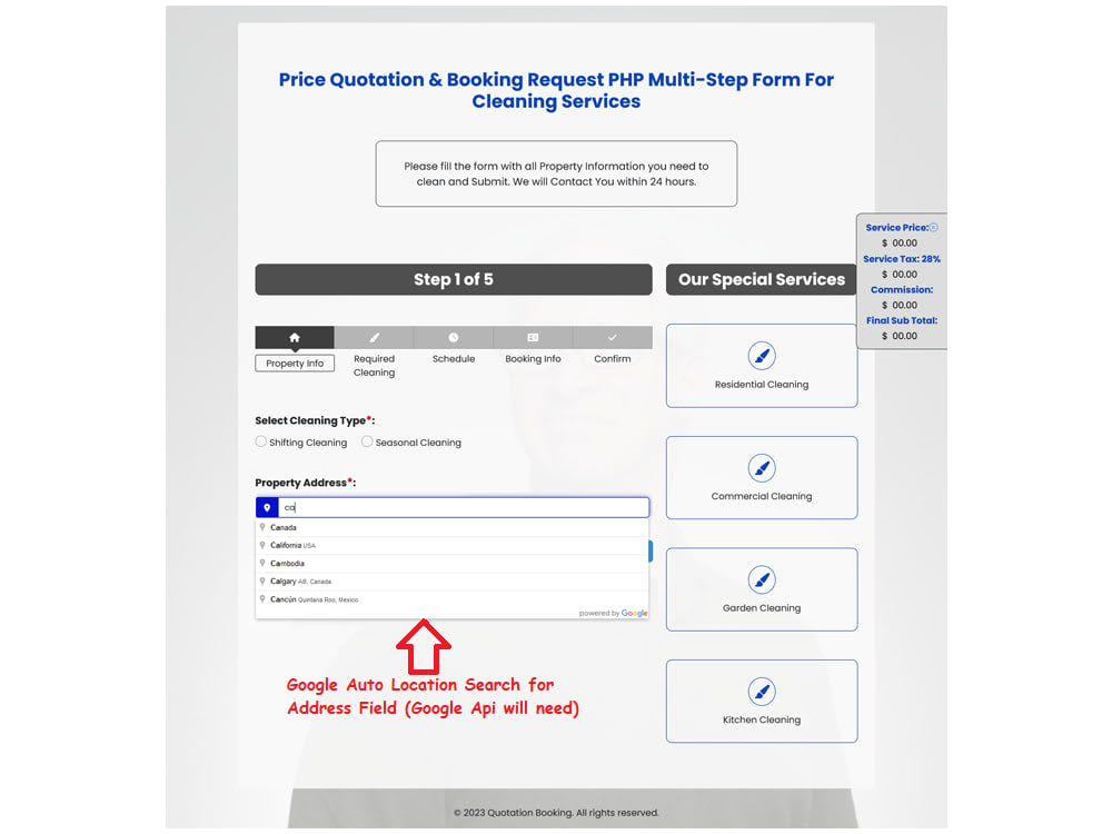 Price Quotation & Booking Request PHP Multi-Step Form For Cleaning Services | Upwork