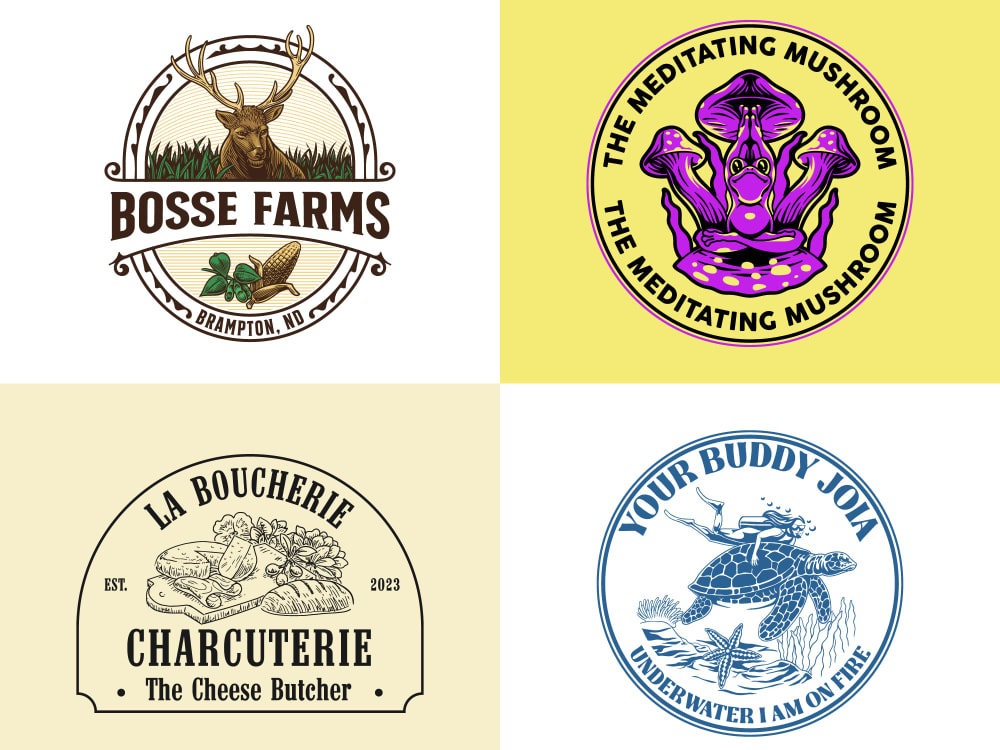 Unique illustrative for your business with detailed logo design | Upwork