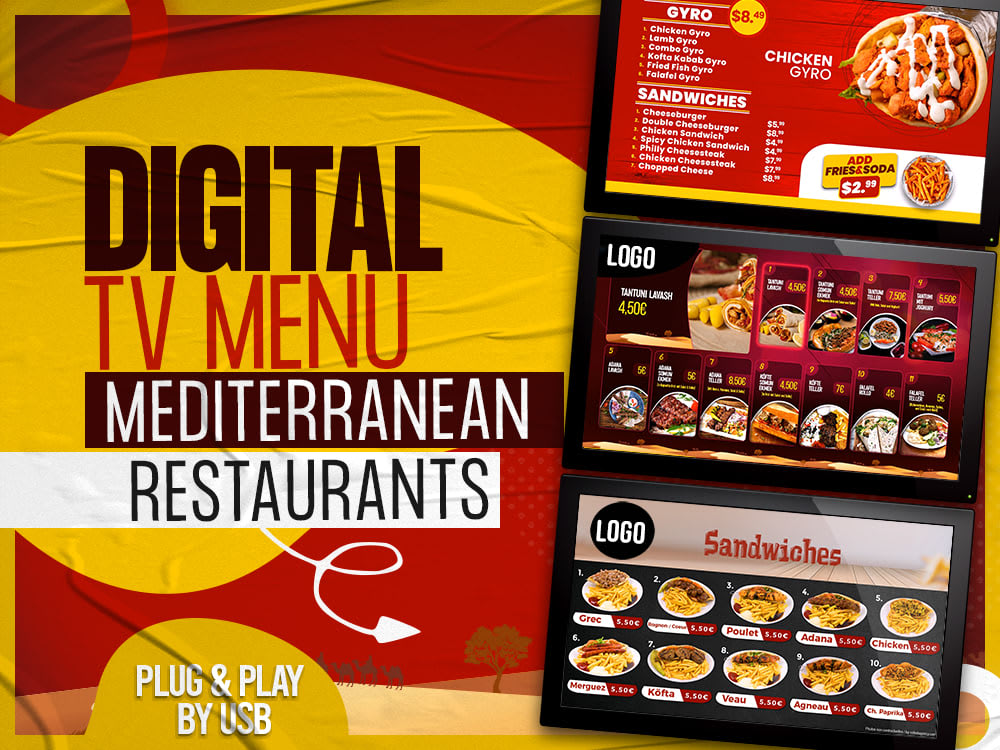 Mediterranean restaurant digital menu board or tv menu board design ...