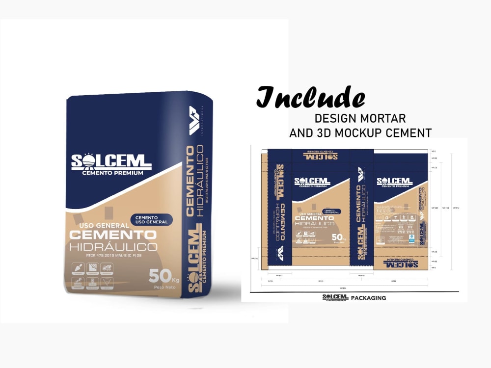 Packaging bag cement portland mortar design 3d mockup revision ...
