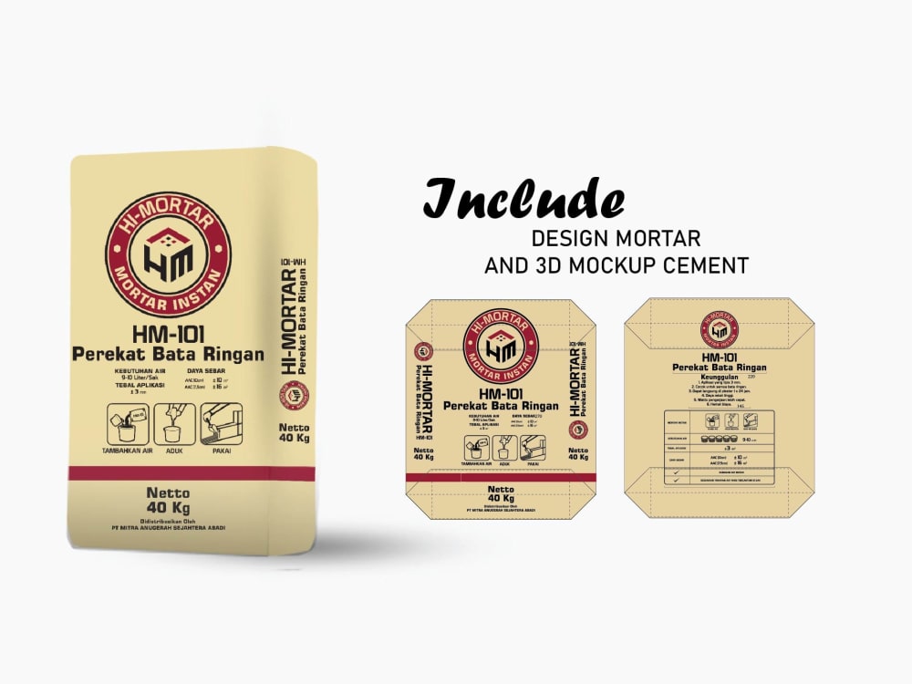 Packaging bag cement portland mortar design 3d mockup revision ...