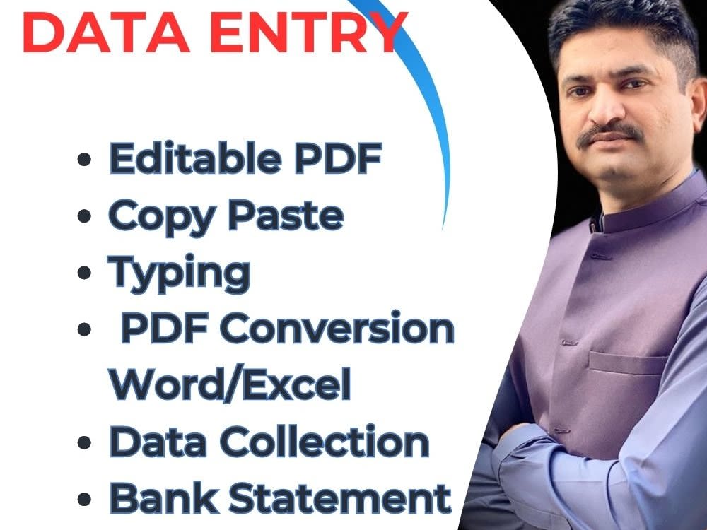 Data Entry, Editable PDF, File Conversion, Typing, Copy Paste and Excel | Upwork