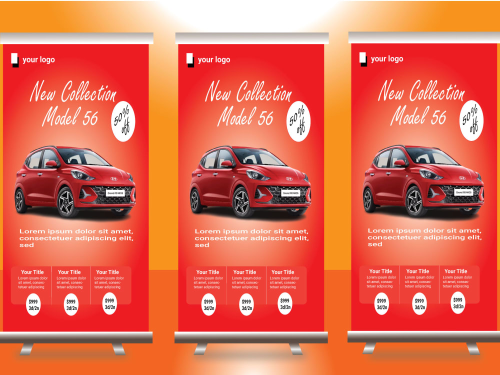 A Creative roll-up banner/pull-up banner for Automobile advertising ...