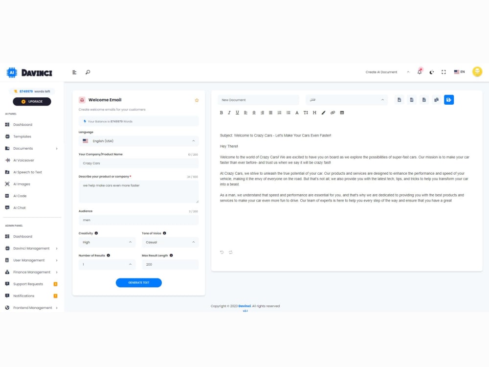 OpenAI Davinci - AI Writing Assistant and Content Creator as SaaS | Upwork