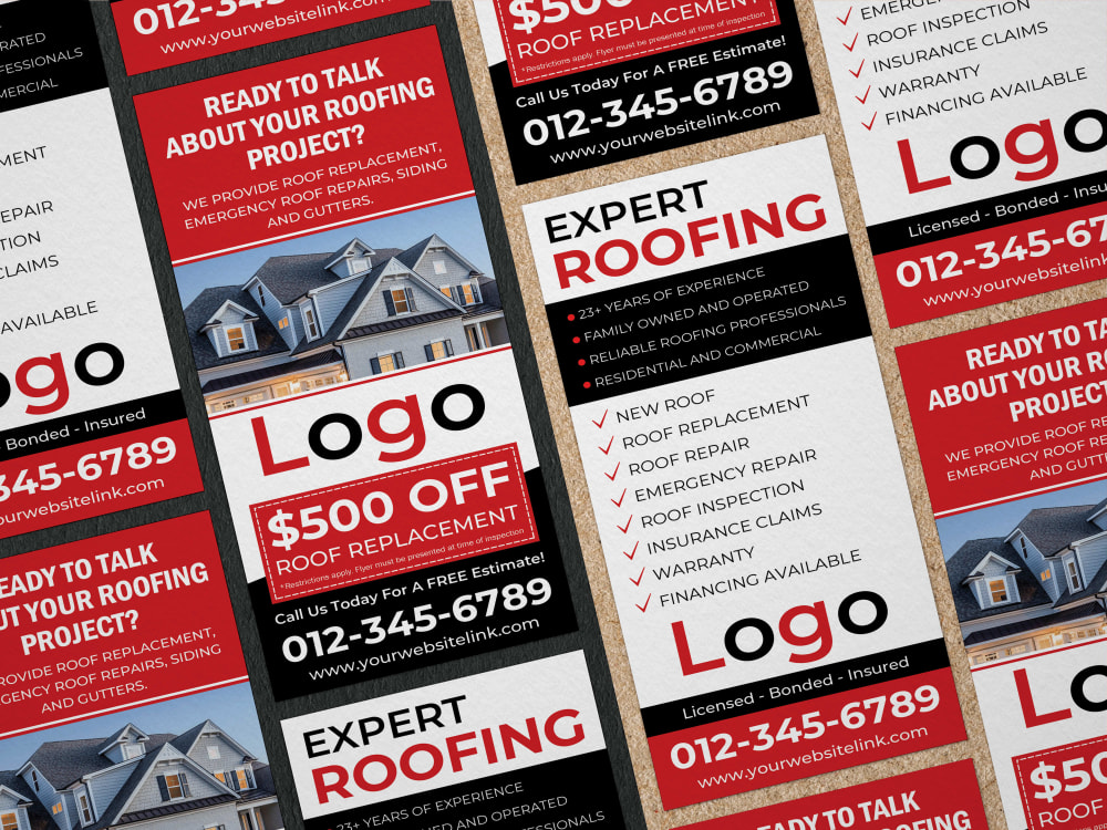 Design flyer, door hanger, postcard for roofing, roof repair, storm ...