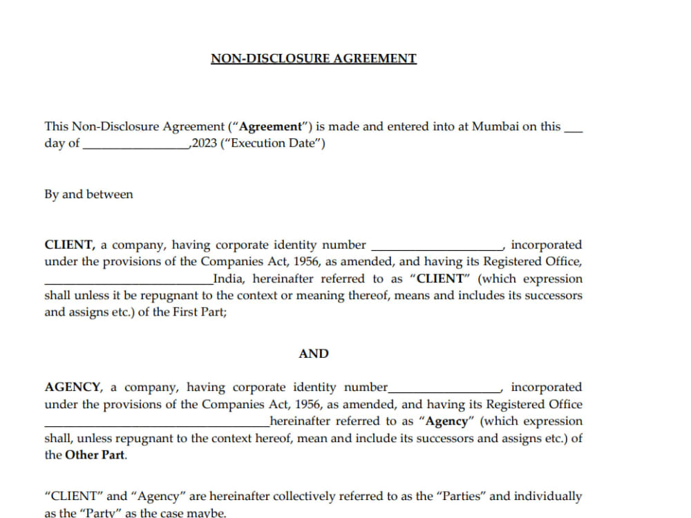 NON DISCLOSURE AGREEMENT- DRAFT | Upwork