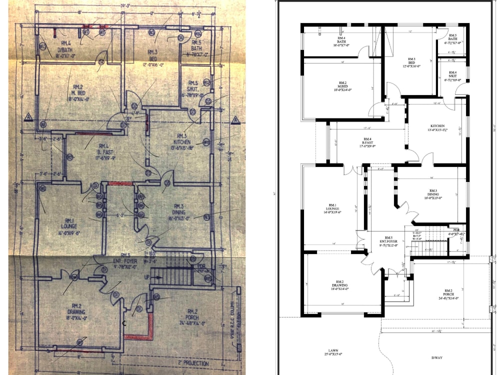 PDF, blueprint sketch, and jpg to Autocad, cad, DWG | Upwork