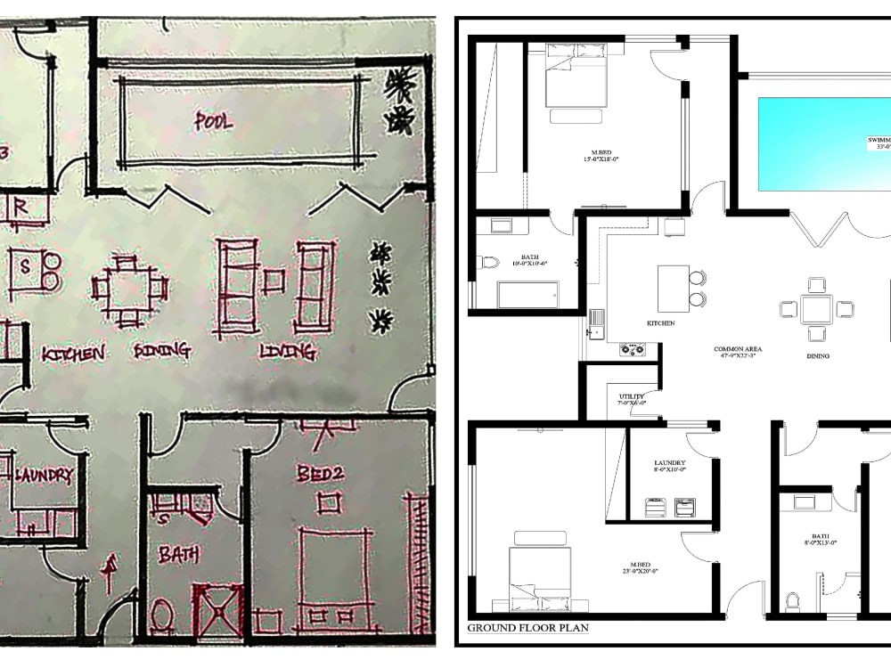 PDF, blueprint sketch, and jpg to Autocad, cad, DWG | Upwork