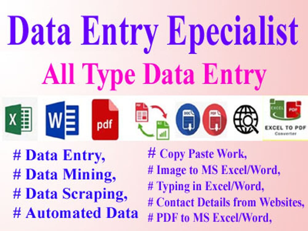 Do data entry, Data Mining, PDF to MS Excel/Word, Copy Paste work | Upwork