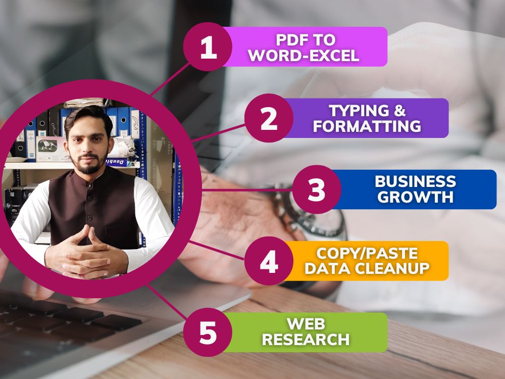 Data entry, business growth, typing, copy paste & data mining | Upwork