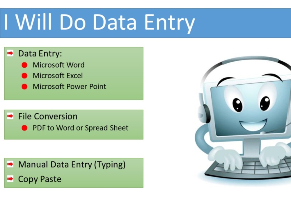 Your data entered into Excel, word etc (Data Entry) | Upwork