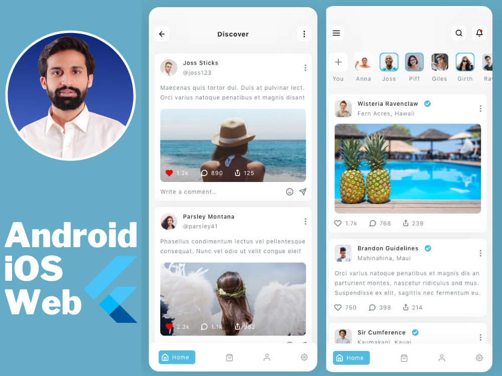 Social Media App | Flutter | Android & iOS | Firebase | AWS | Custom APIs | Upwork