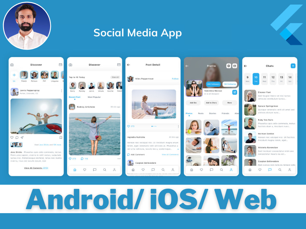 Social Media App | Flutter | Android & iOS | Firebase | AWS | Custom APIs | Upwork