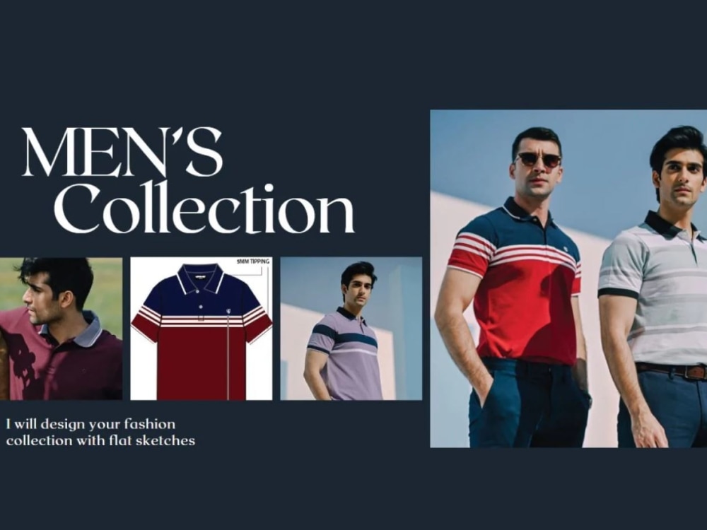 Designs for your polo line with flat sketches and tech pack for ...