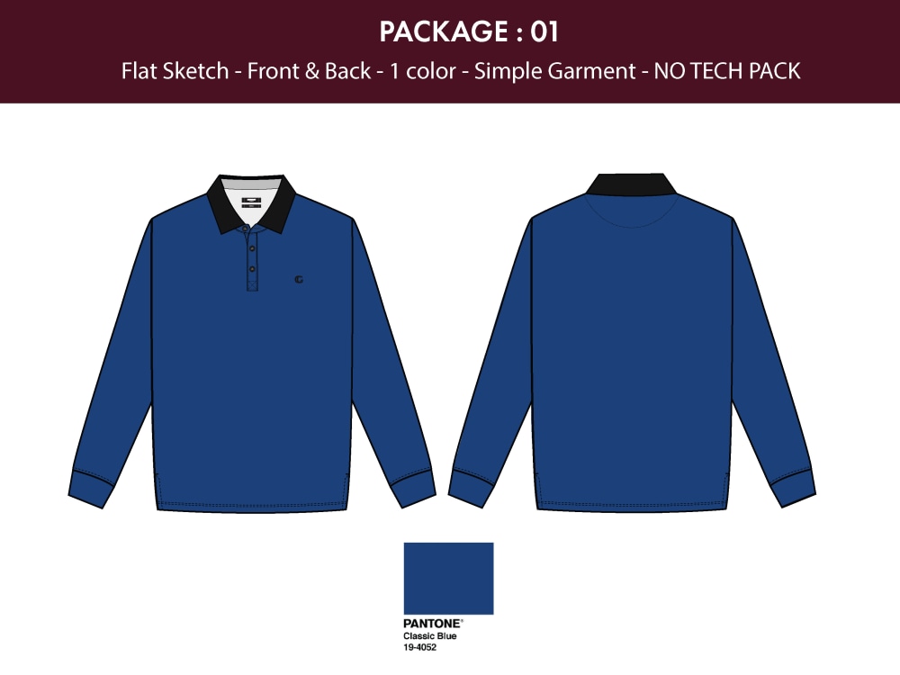 Designs for your polo line with flat sketches and tech pack for ...