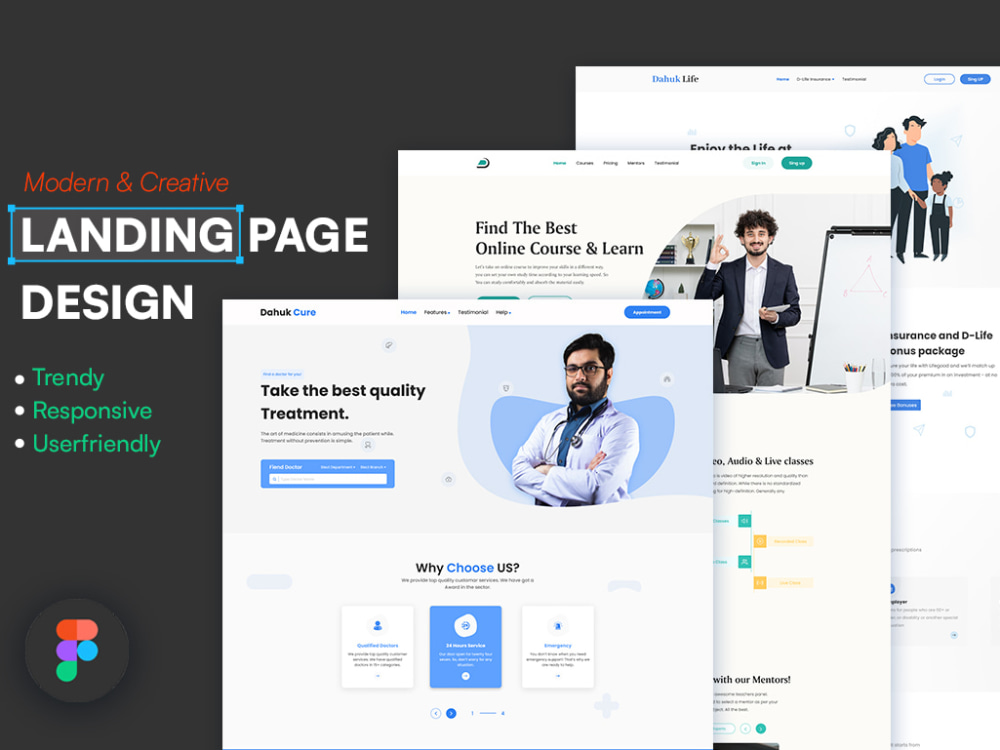 A modern & creative landing page UI UX Design on Figma | Upwork