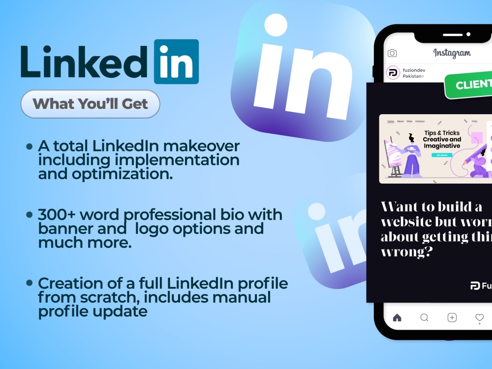 An optimized LinkedIn Profile with content visuals | Upwork