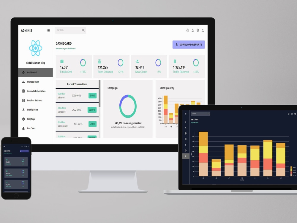 An Admin Dashboard Design Website With ReactJS | Upwork