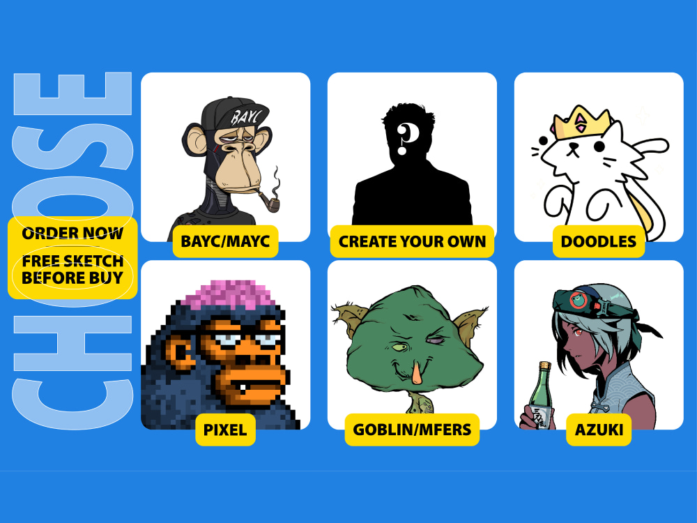 Cartoon azuki /beanz style NFT art for Opensea, rarible etc and free ...