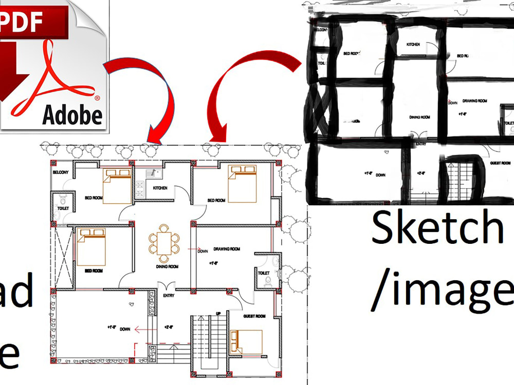 Auto CAD DWG/DXF drawing from sketch, images, jpg, jpeg and PDF quickly ...
