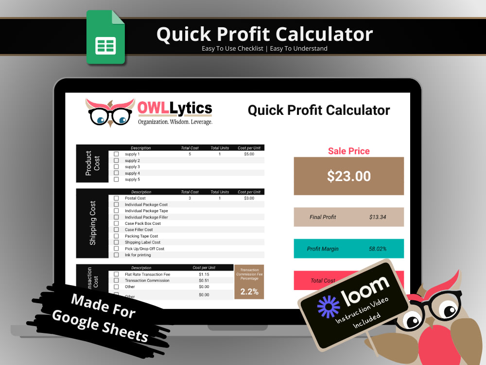 A Google Sheet profit calculator dashboard template | Upwork