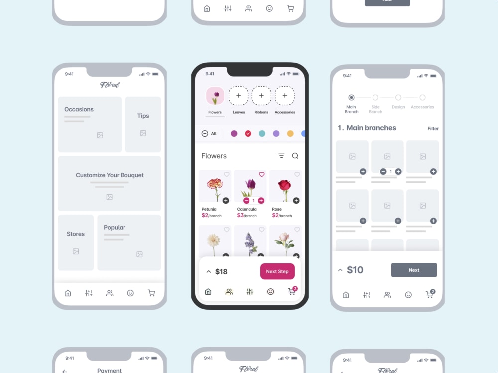 A custom flower bouquet mobile app UI/UX design | Upwork