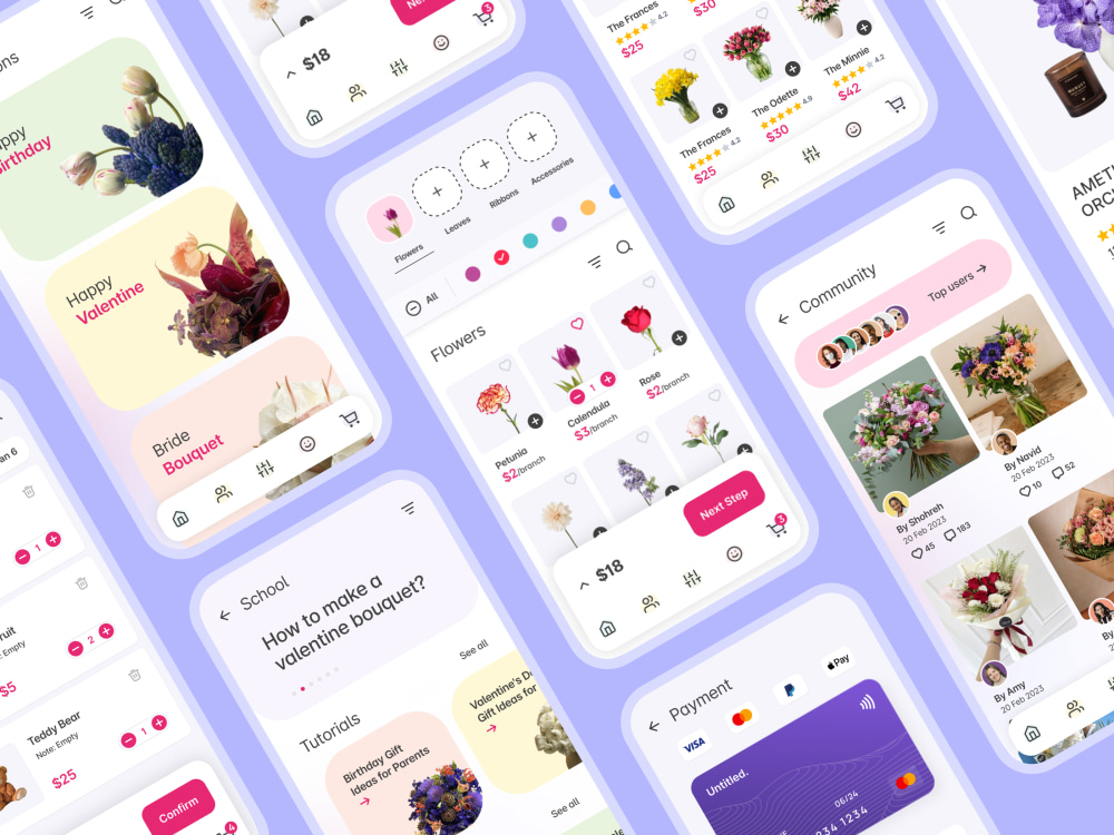 A custom flower bouquet mobile app UI/UX design | Upwork