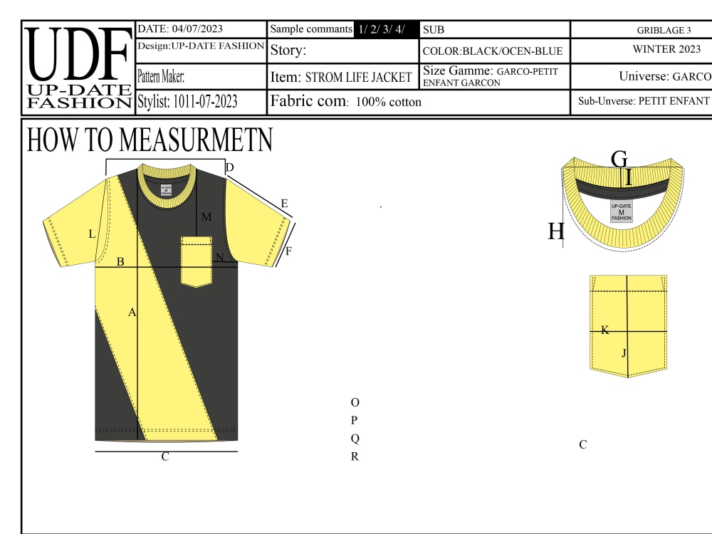 T-Shirt Tech Pack designed for apparel sample & bulk production. | Upwork