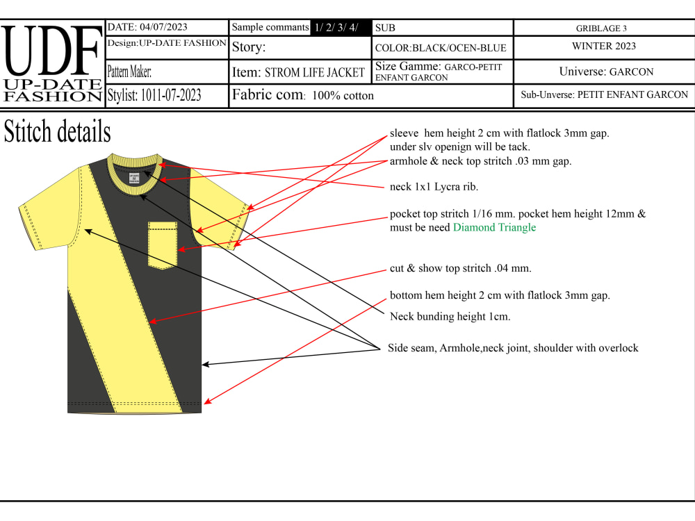 T-Shirt Tech Pack designed for apparel sample & bulk production. | Upwork