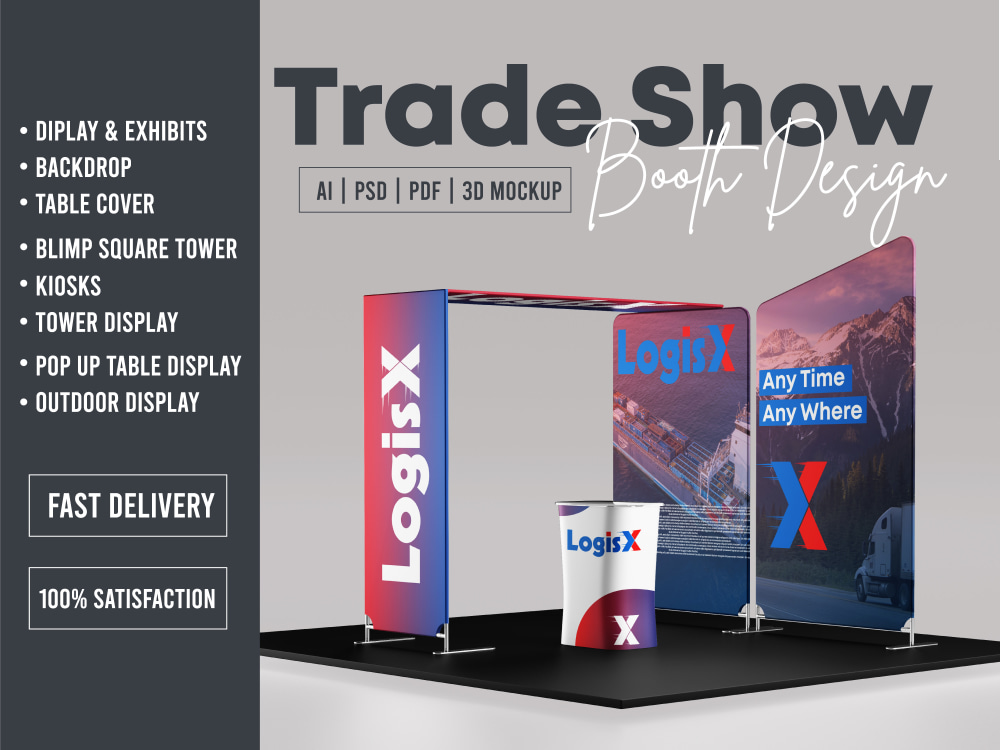 Professional Trade show booth, Backdrops, Roll up banner, Table cover, Flag | Upwork