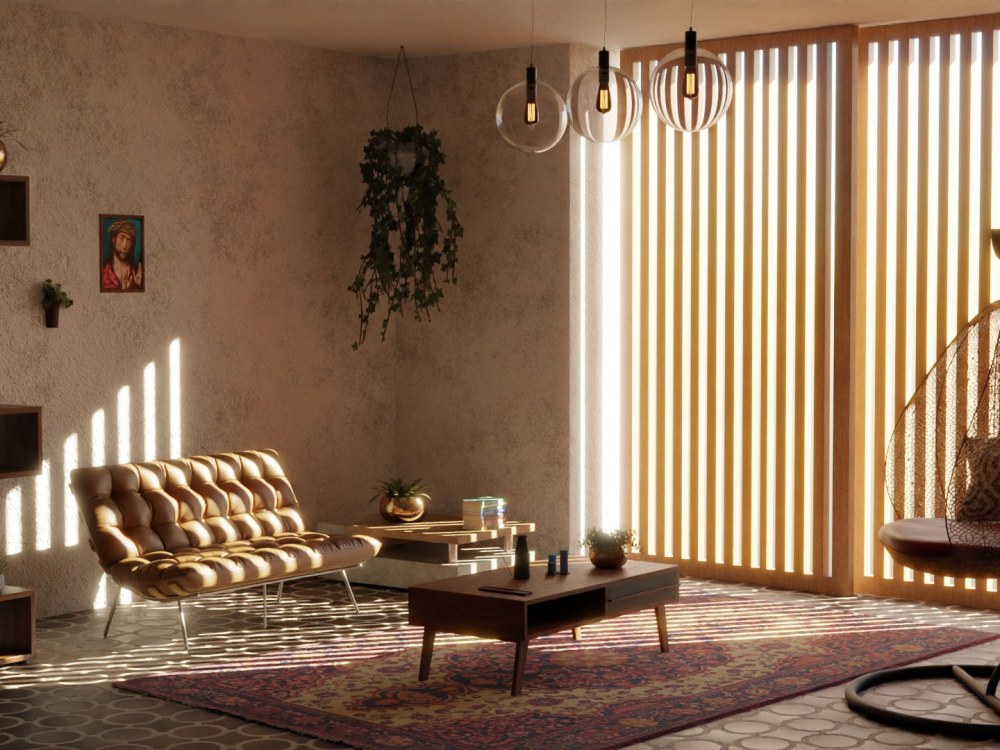 A hyper-realistic 3D rendering of an interior with high attention to ...