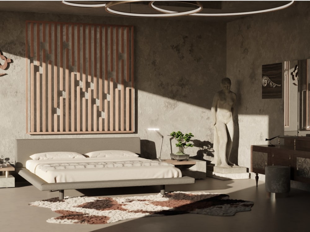 A hyper-realistic 3D rendering of an interior with high attention to ...