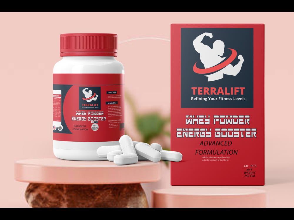 A premium supplement label product box packaging and 3D image rendering ...