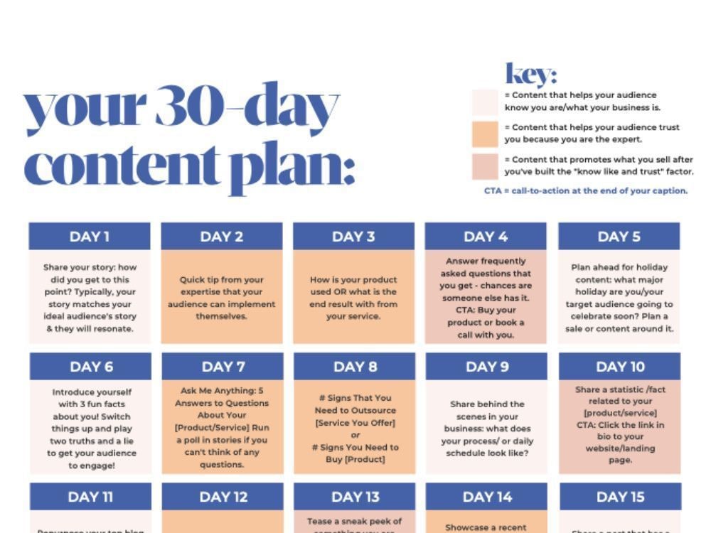 Amazing content calendar with ideas for your social media. | Upwork