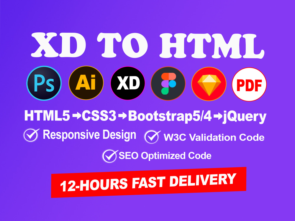 Adobe xd to html, pdf to html, image to html css responsive bootstrap 5 | Upwork