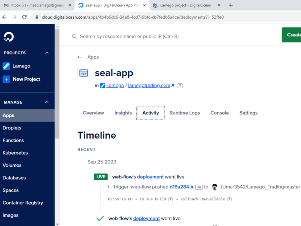 A web application running on Digital Ocean server | Upwork