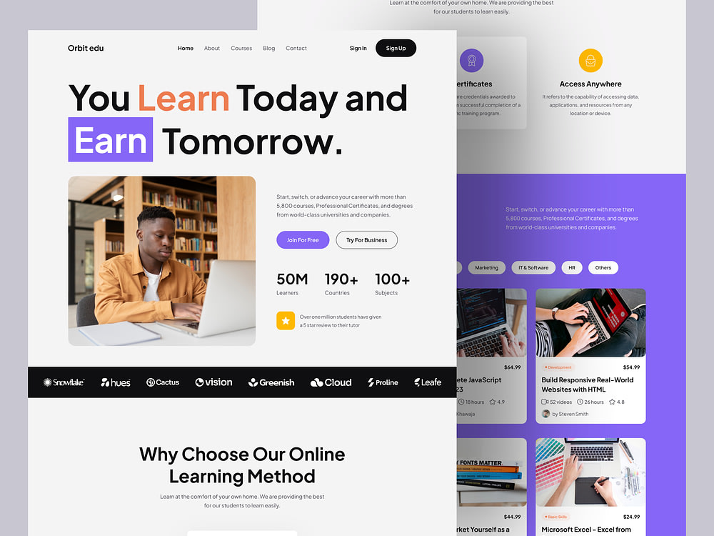 Elearning website or education website using Elementor | Upwork